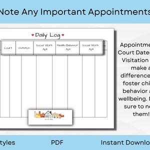 Foster Care Daily Log Bundle With Appointments (Instant Download) - Etsy