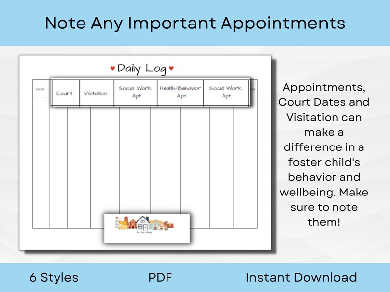 Foster Care Daily Log Bundle With Appointments (Instant Download) - Etsy
