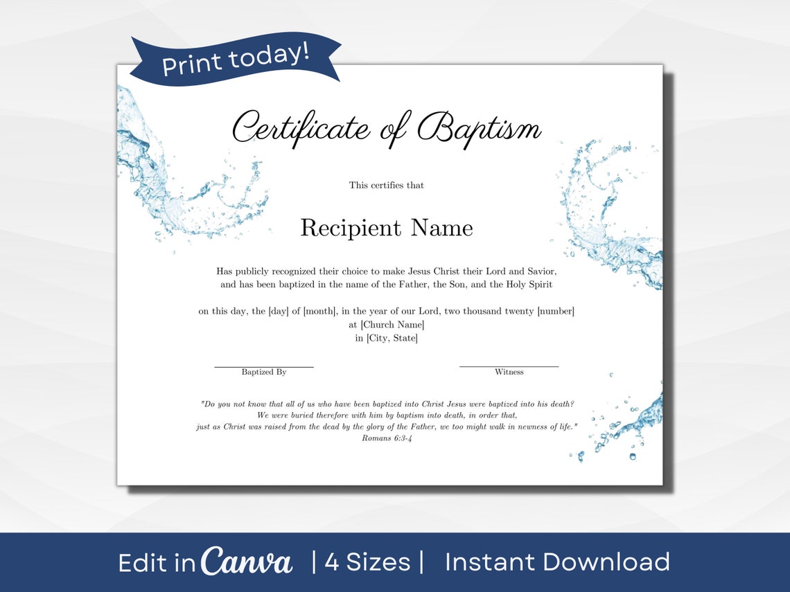Certificate of Baptism | Fully Editable Text | Keepsakes and Milestones ...