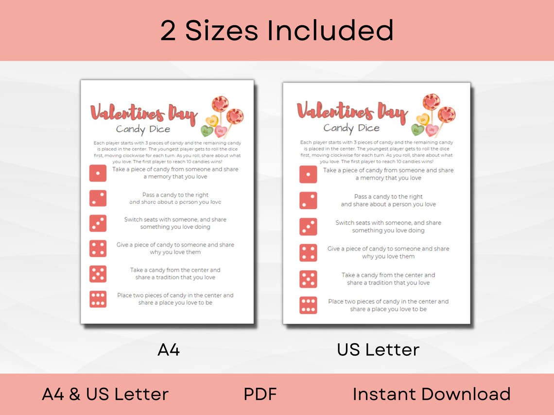 Valentines Day Candy Dice Game for Kids and Adults Classroom Valentine ...