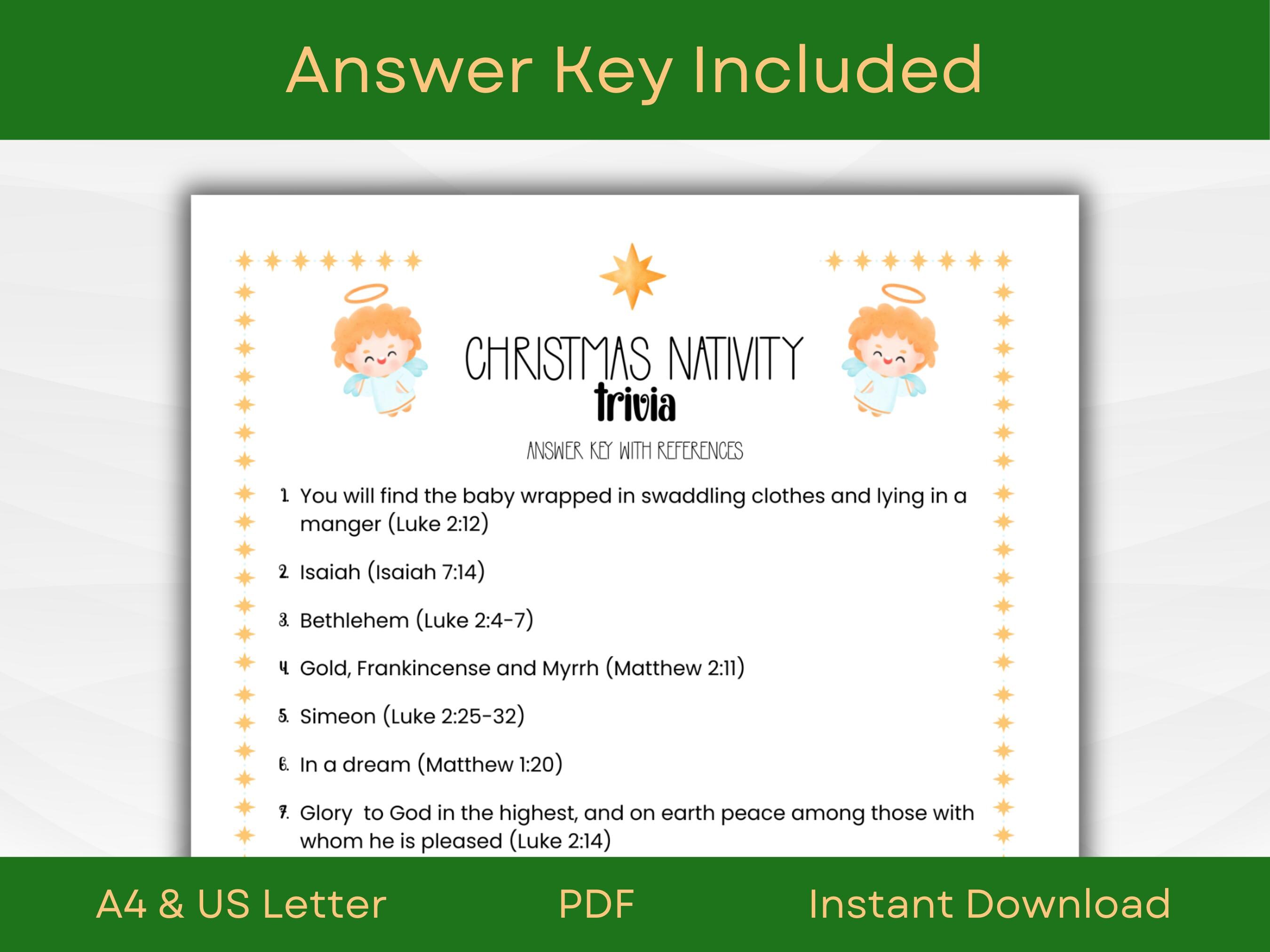 Printable Nativity Trivia Game for Advent, Christmas Trivia Game for ...