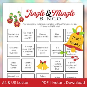 Printable Jingle and Mingle BINGO Game for Christmas Party | Find the ...