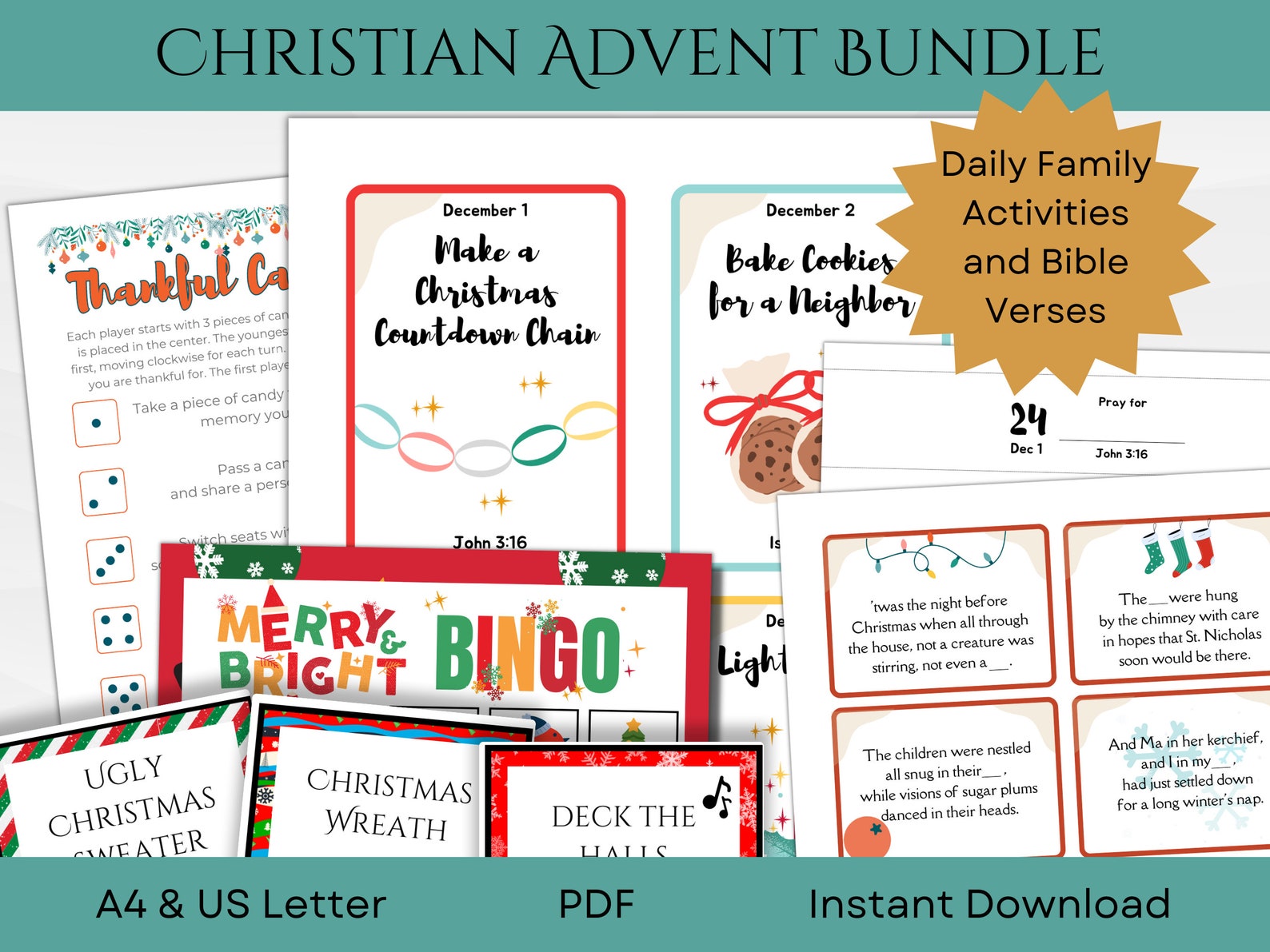 Christian Advent Cards With Scripture for Kids With Christmas - Etsy
