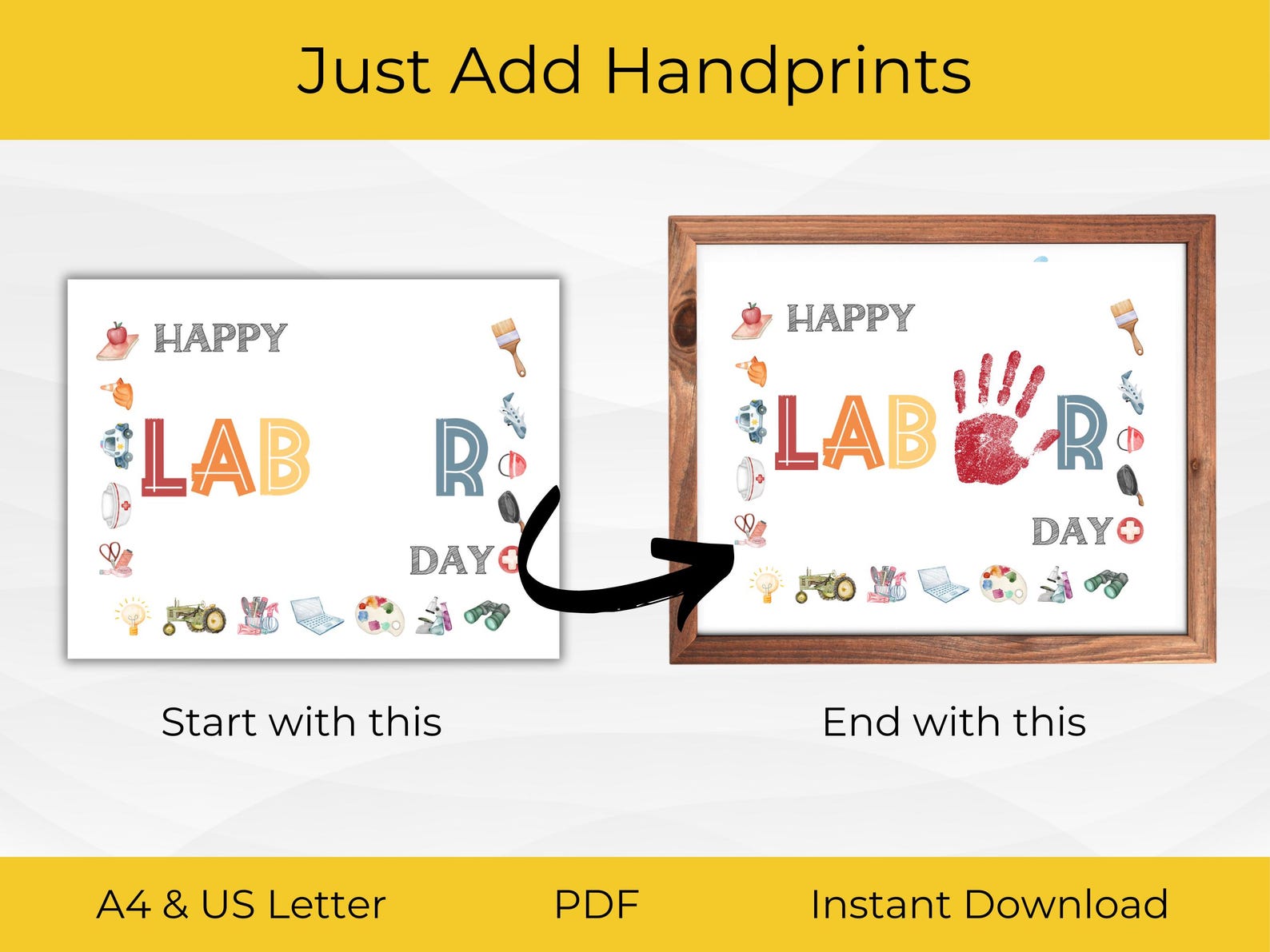 Labor Day Handprint Art and Coloring Page | Labor Day Party Games and ...