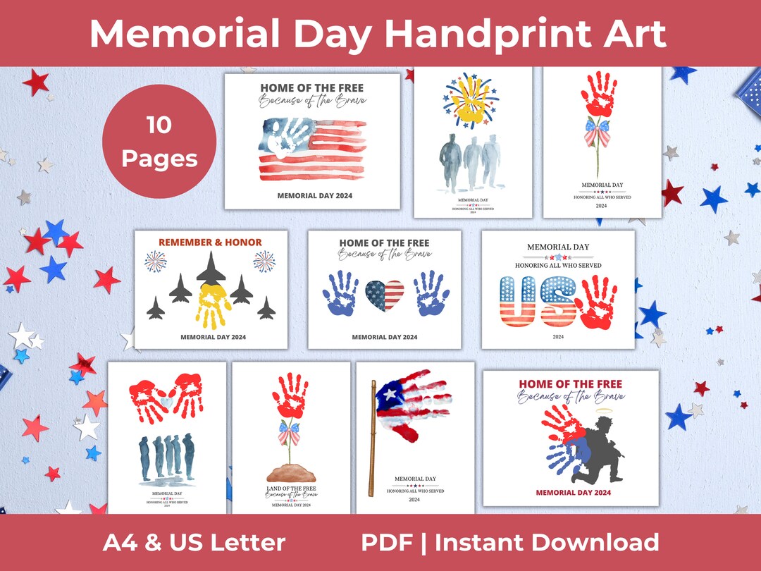 Memorial Day Handprint Art Bundle | Watercolor Craft Templates ...