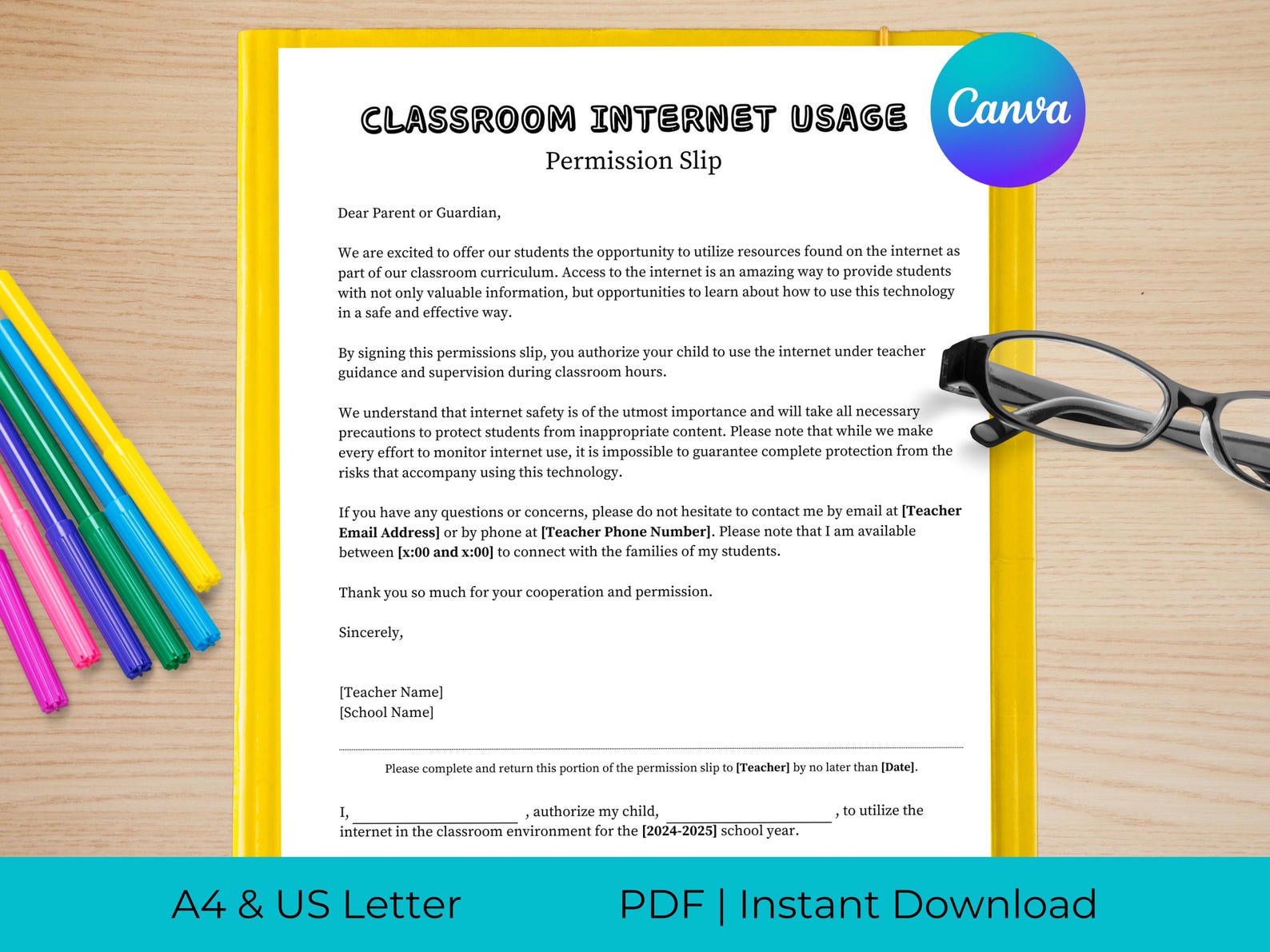 Editable Internet Permission Slip Template for Back to School | A4 & US ...