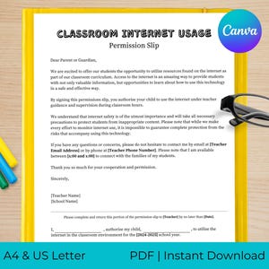 Editable Internet Permission Slip Template for Back to School | A4 & US ...