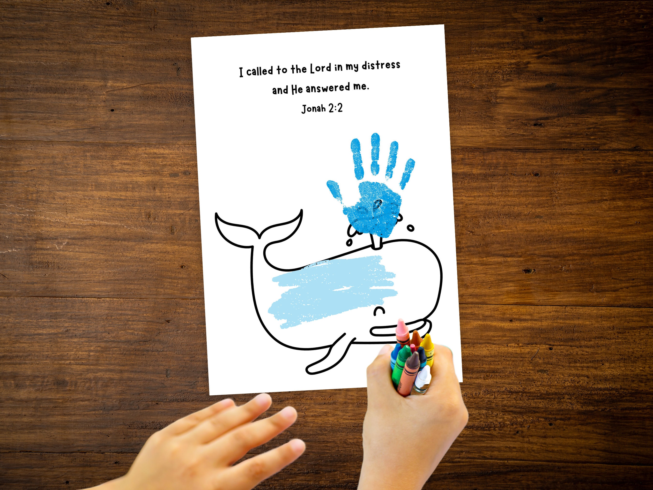 Jonah and the Whale Craft | Bible Handprint Art and Coloring Page for ...