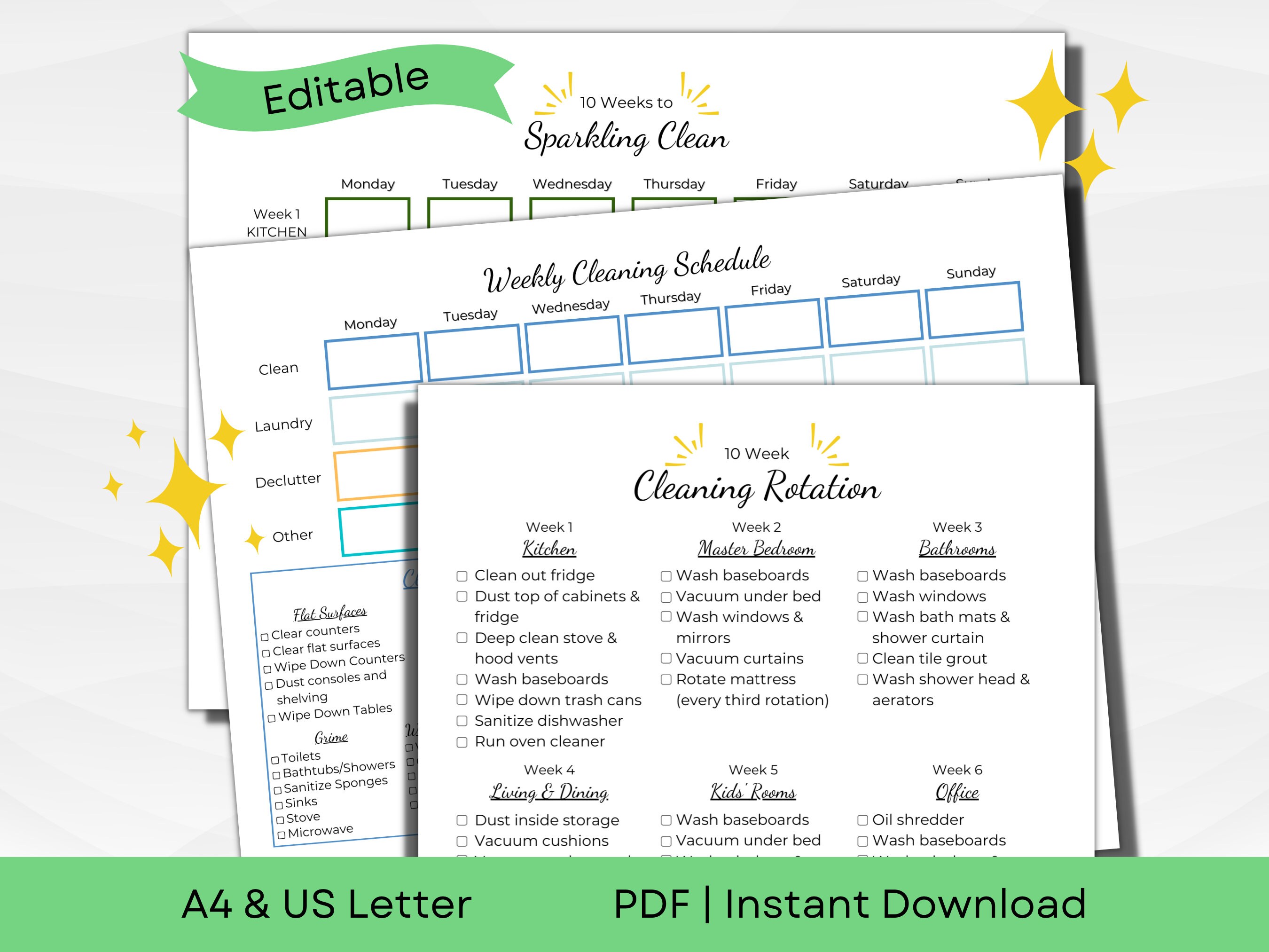 Editable Zone Cleaning Schedule Essentials Weekly Cleaning Planner With ...