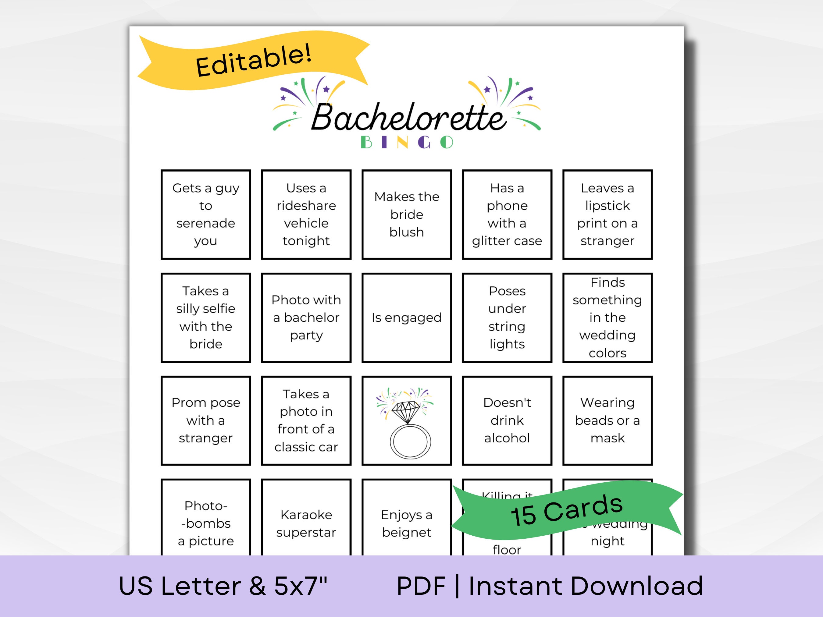 Editable NOLA Bachelorette BINGO With Hashtag Fun Twist on Find the ...