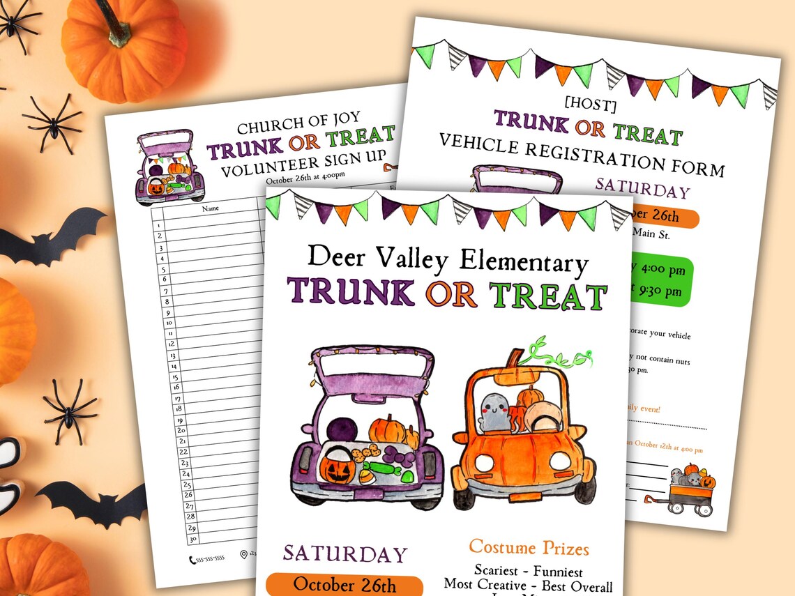 Trunk or Treat Flyer and Sign up Sheet Bundle for Fall Festival ...
