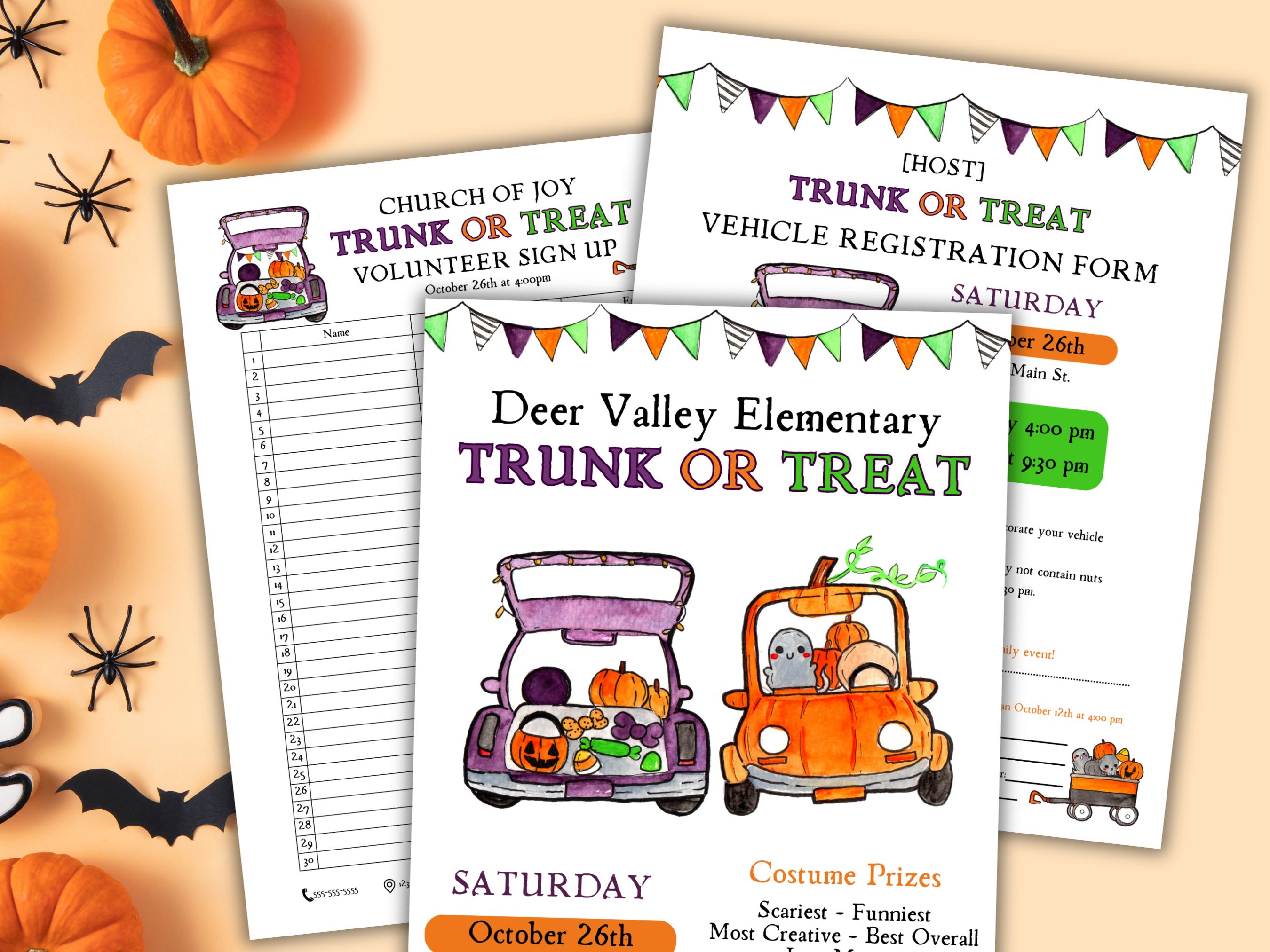Trunk or Treat Flyer and Sign up Sheet Bundle for Fall Festival ...