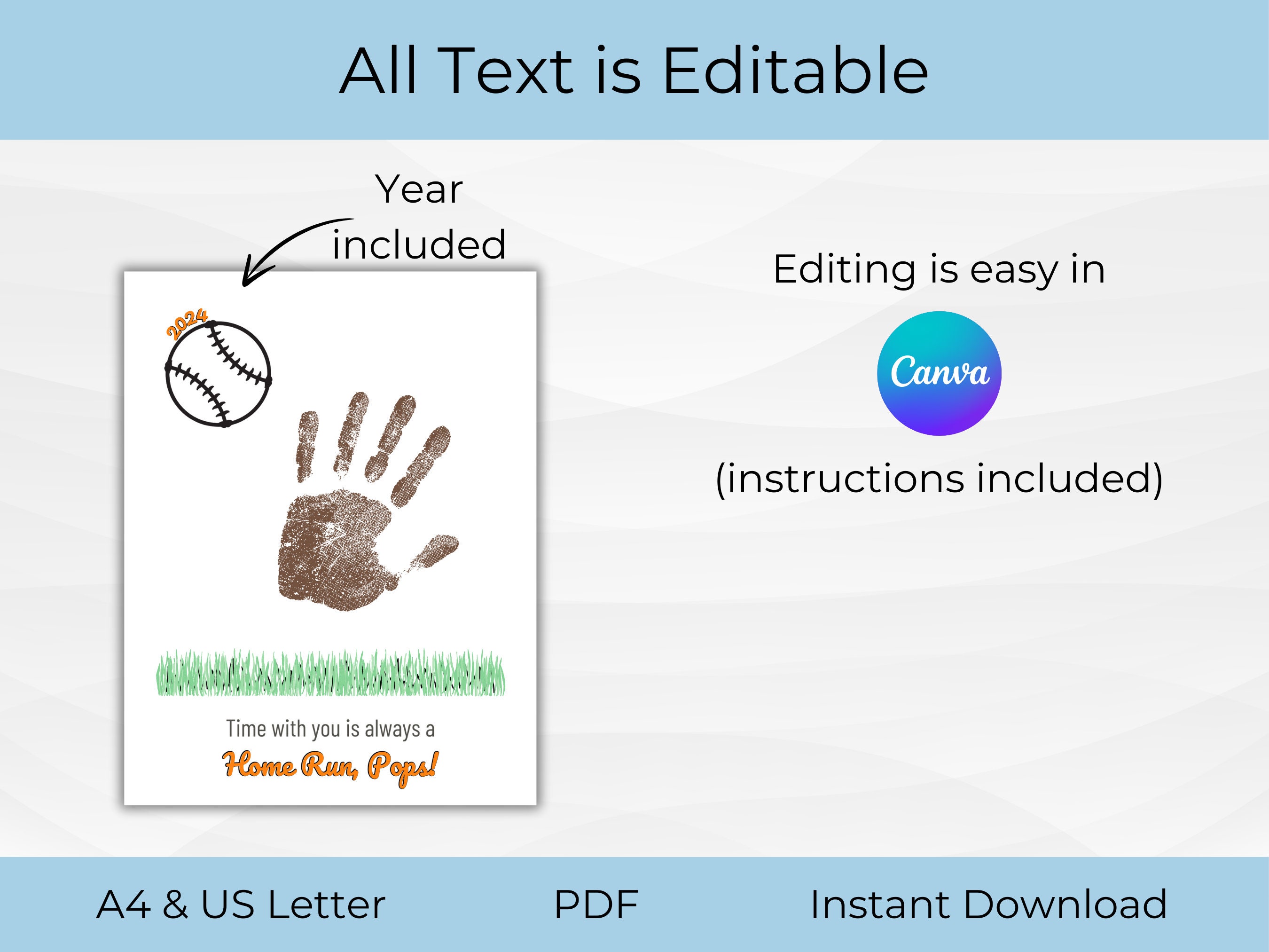 Father's Day Handprint Craft From Kids Baseball Gift for Dad Home Run ...