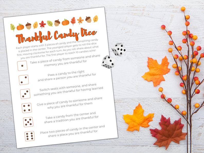 Thanksgiving Candy Dice Game for Kids and Families | Friendsgiving Pass ...