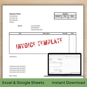 Editable Generic Invoice Template for Excel and Google Sheets | Small ...