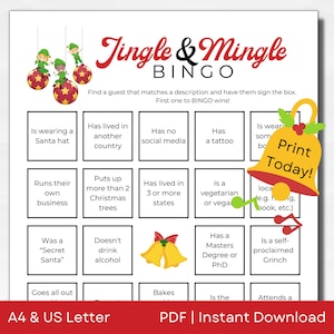Printable Jingle and Mingle BINGO Game for Christmas Party - Etsy