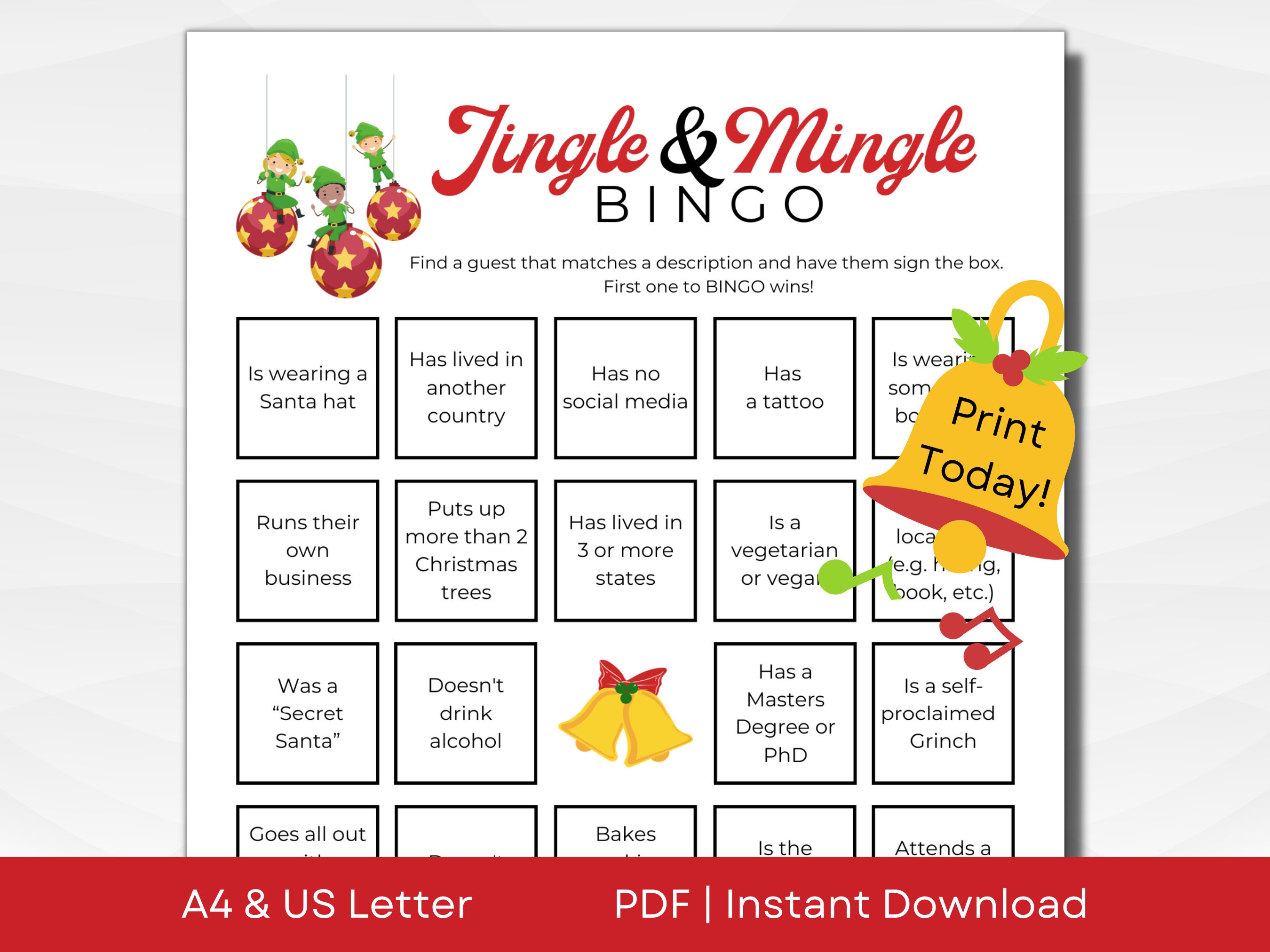 Printable Jingle and Mingle BINGO Game for Christmas Party - Etsy