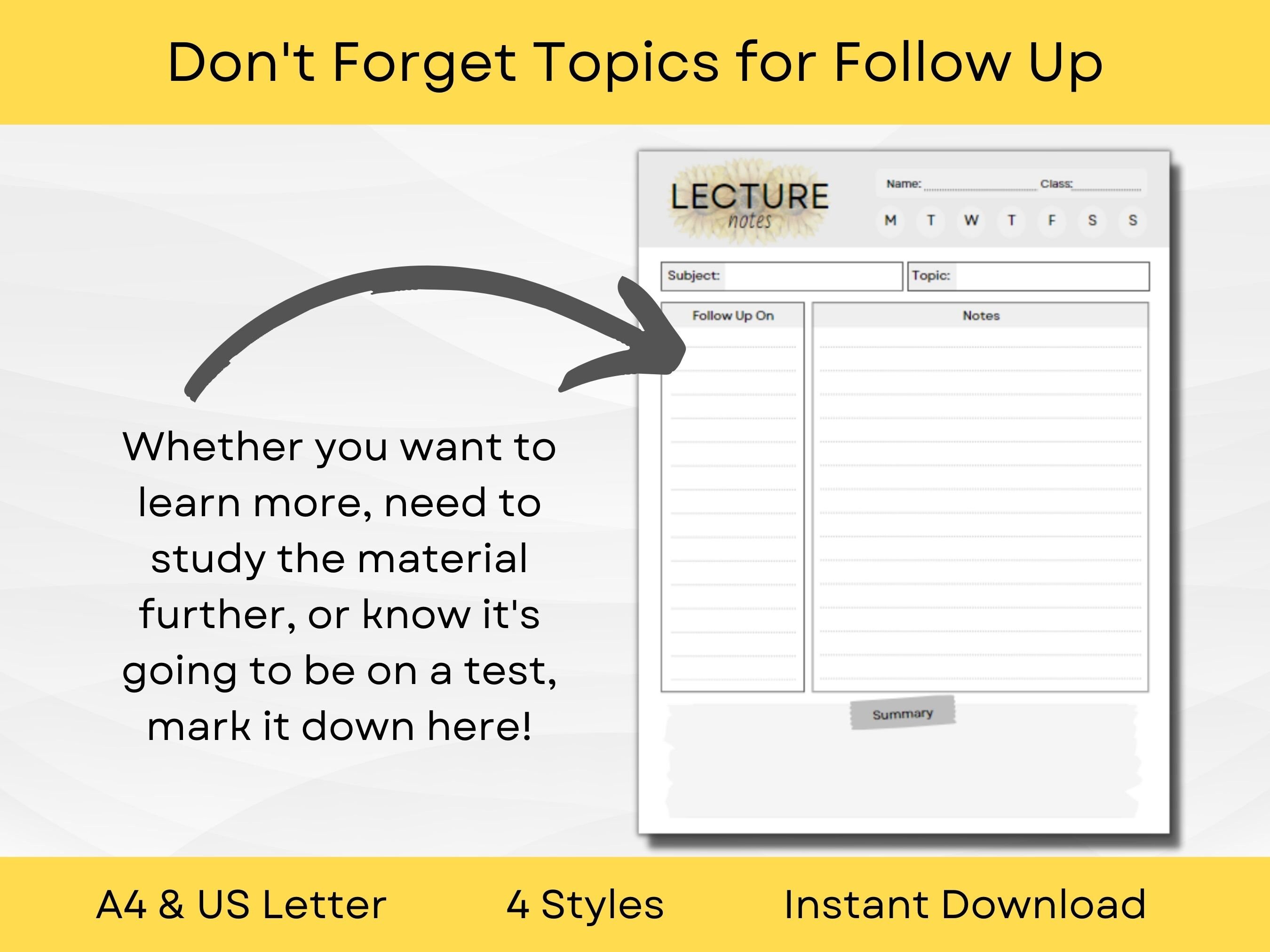 Editable Note Taking Template in 4 Designs A4 and US Letter Instant ...