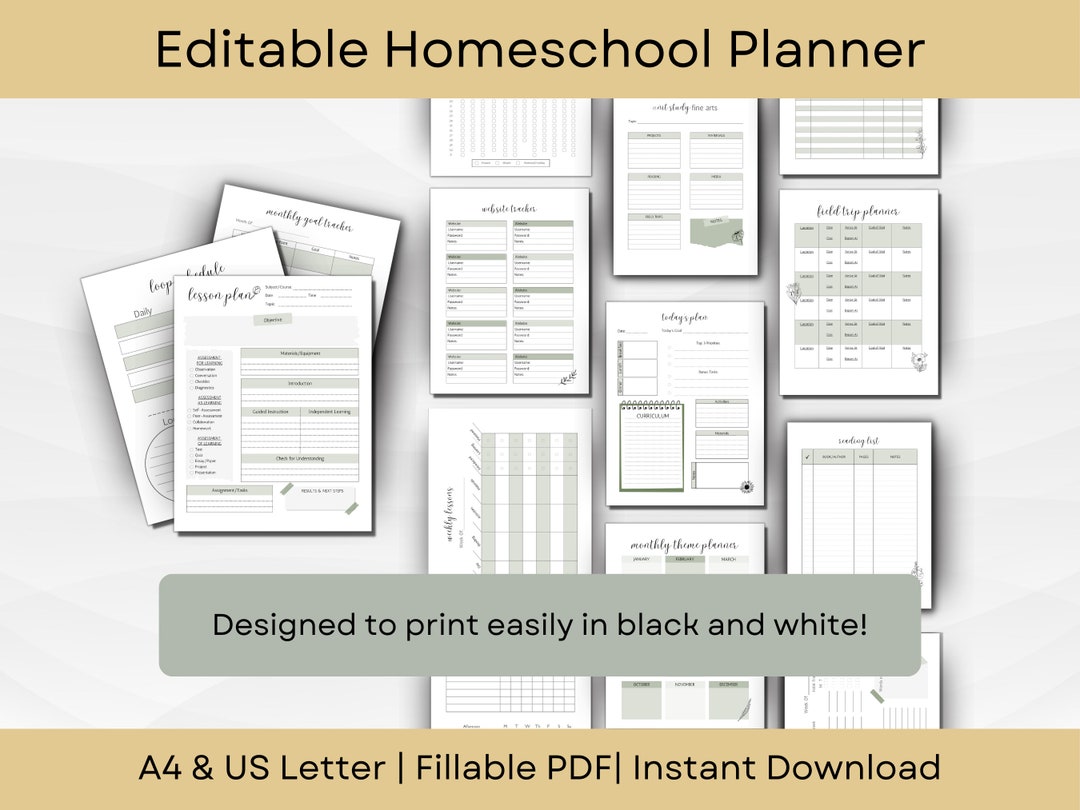 Editable Homeschool Planner Bundle | Nature Sketch | Easy Printing in ...