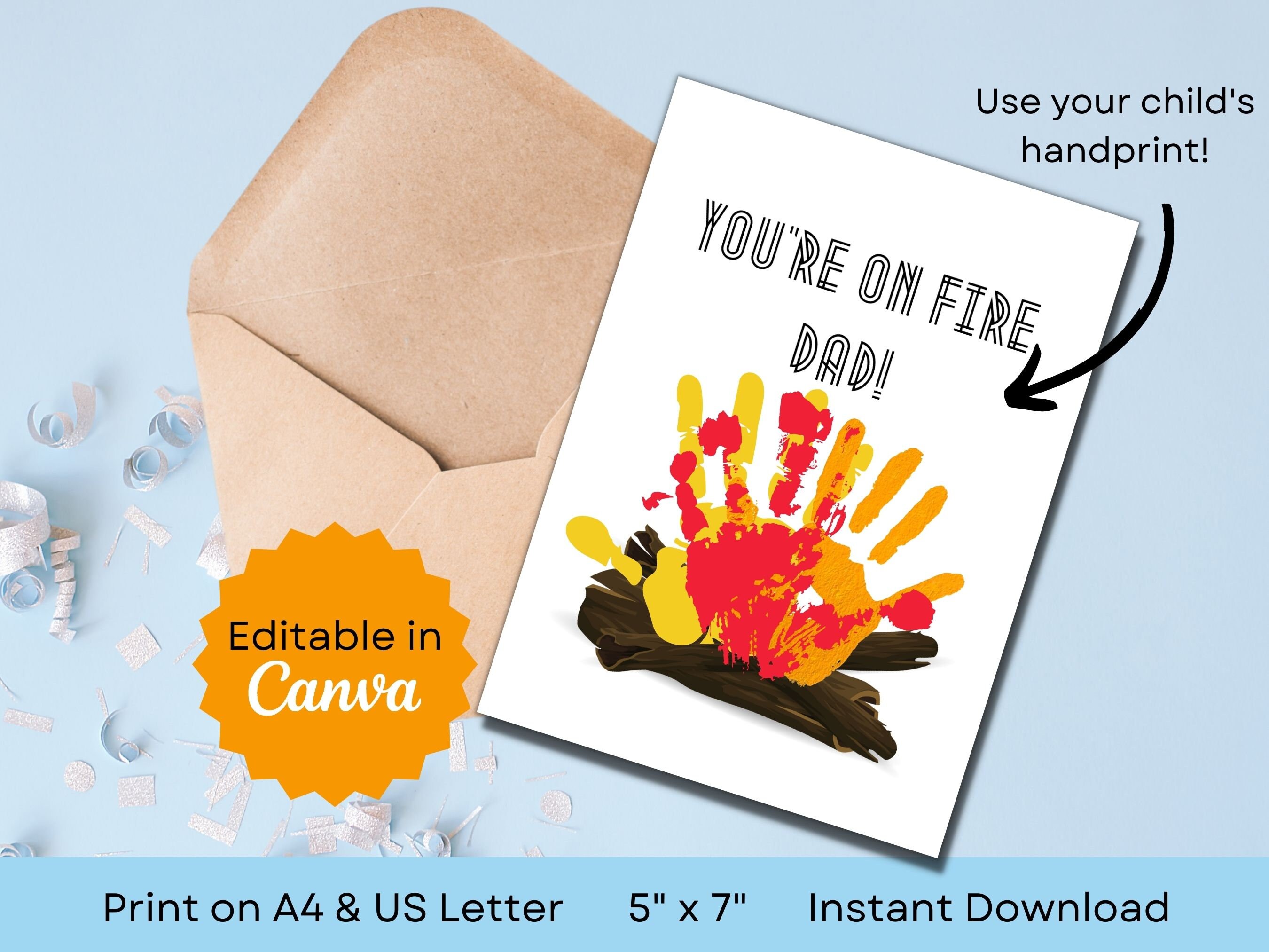 Editable Handprint Fathers Day Card From Kids A4 & US Letter 5x7 In, 12 ...