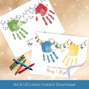 Christmas Handprint Art Template | Merry and Bright Christmas Lights ...