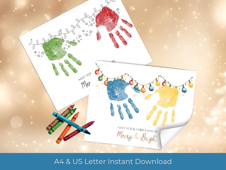 Christmas Handprint Art Template | Merry and Bright Christmas Lights ...