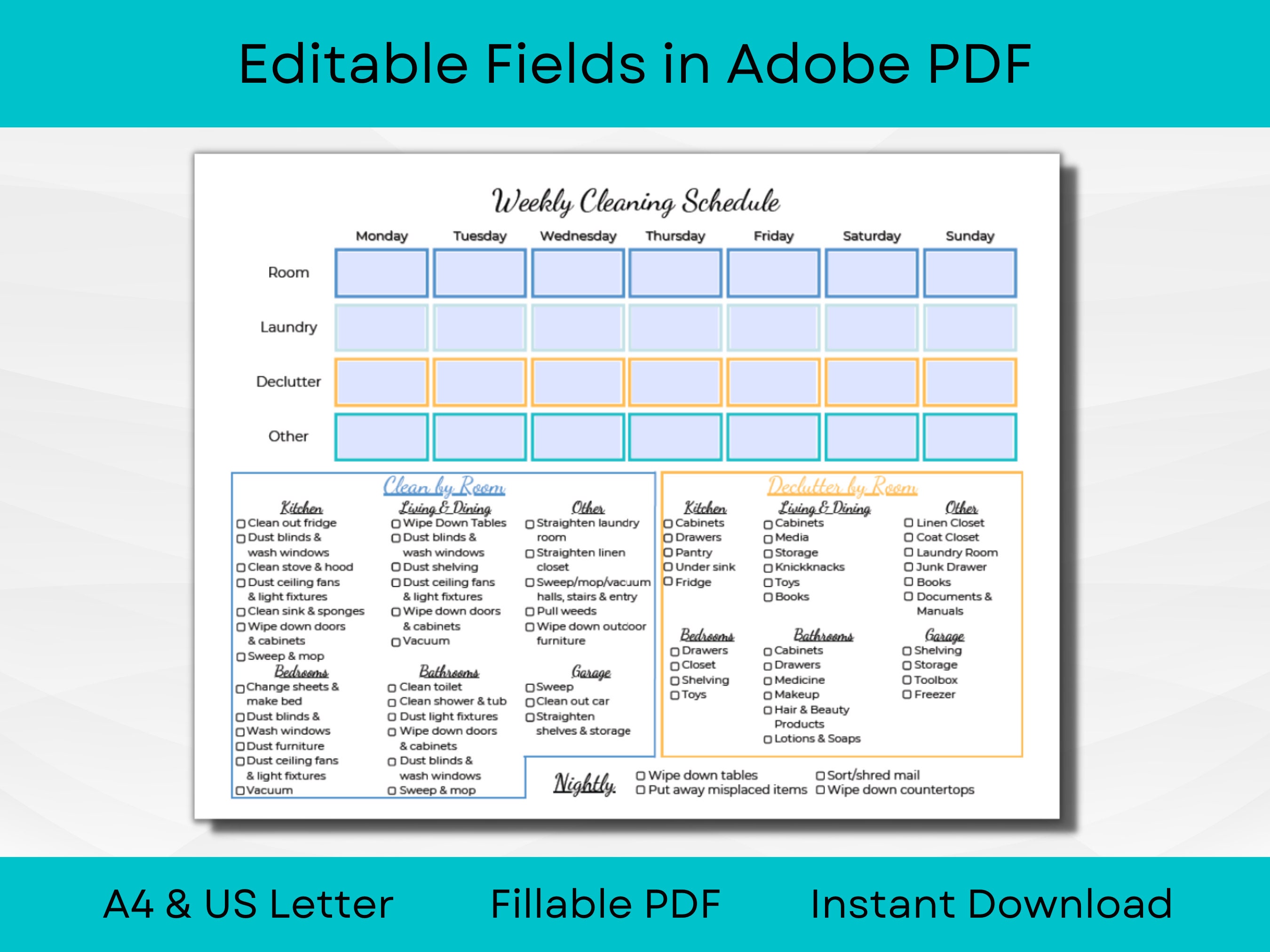 EDITABLE Cleaning Schedule Template | Weekly Essentials Zone Cleaning ...
