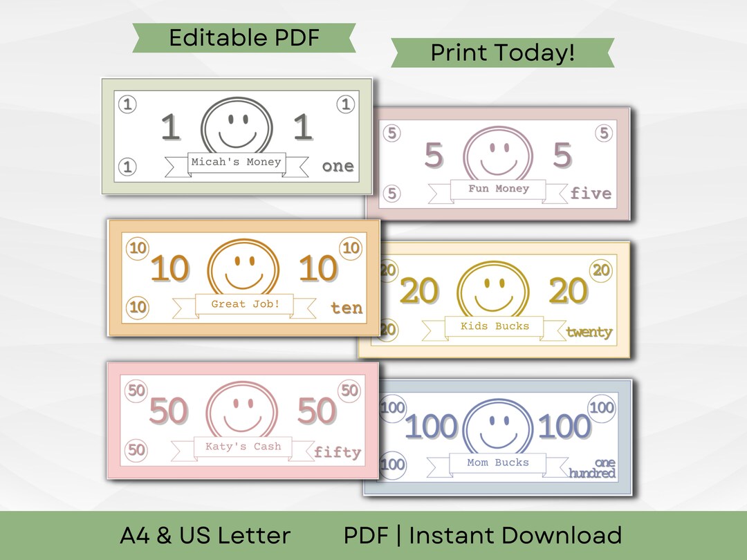 Printable Play Money for Kids | Reward Coupons | Learning Through ...