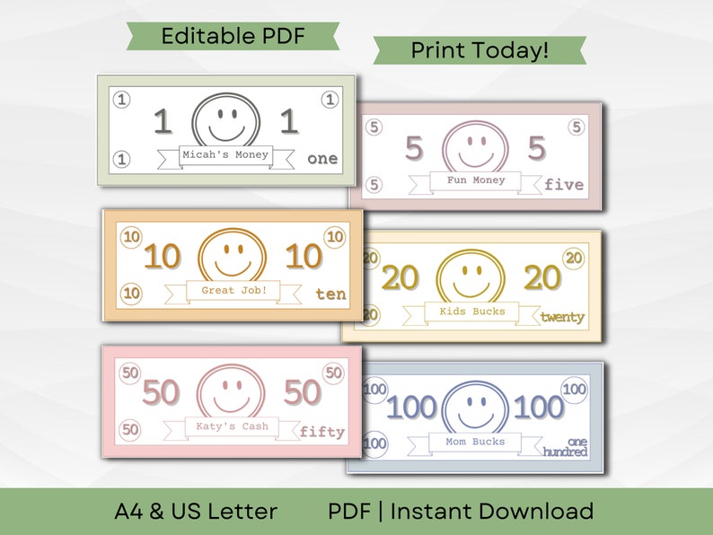 Printable Play Money for Kids Reward Coupons Learning - Etsy