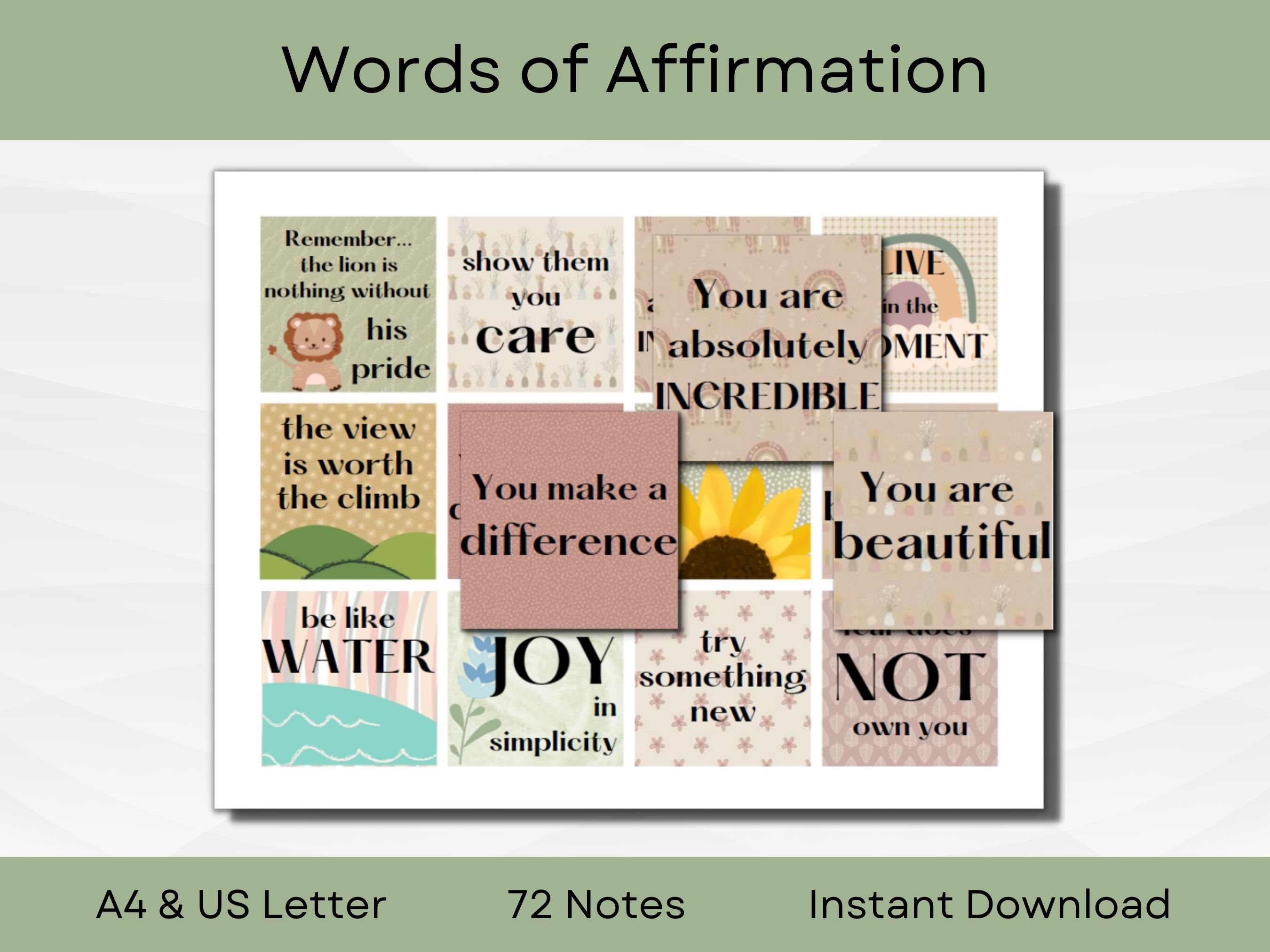 Affirmation Cards Boho Mindfulness Notes Self-care Cards, Lunch Box ...