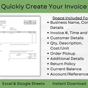 Editable Generic Invoice Template for Excel and Google Sheets | Small ...