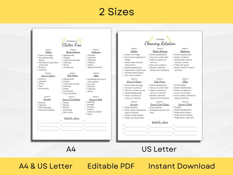 Editable Cleaning Schedule and Declutter Checklist Essentials Bundle ...