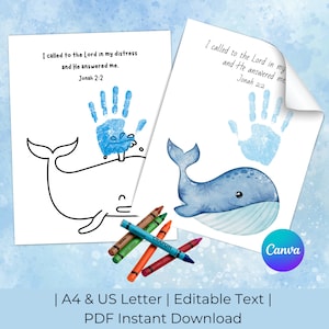 Jonah and the Whale Craft | Bible Handprint Art and Coloring Page for ...