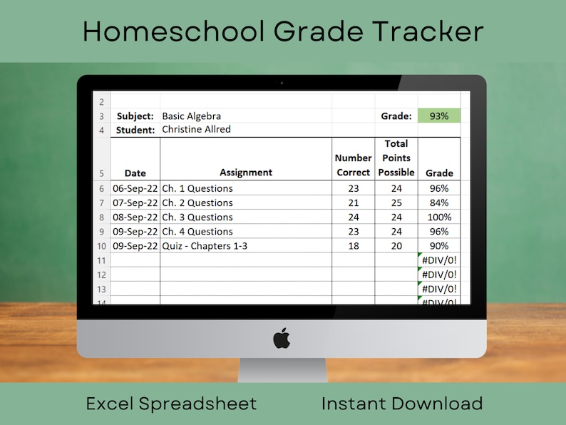 Homeschool Grade Tracker Spreadsheet | Assignment Tracker for Home ...