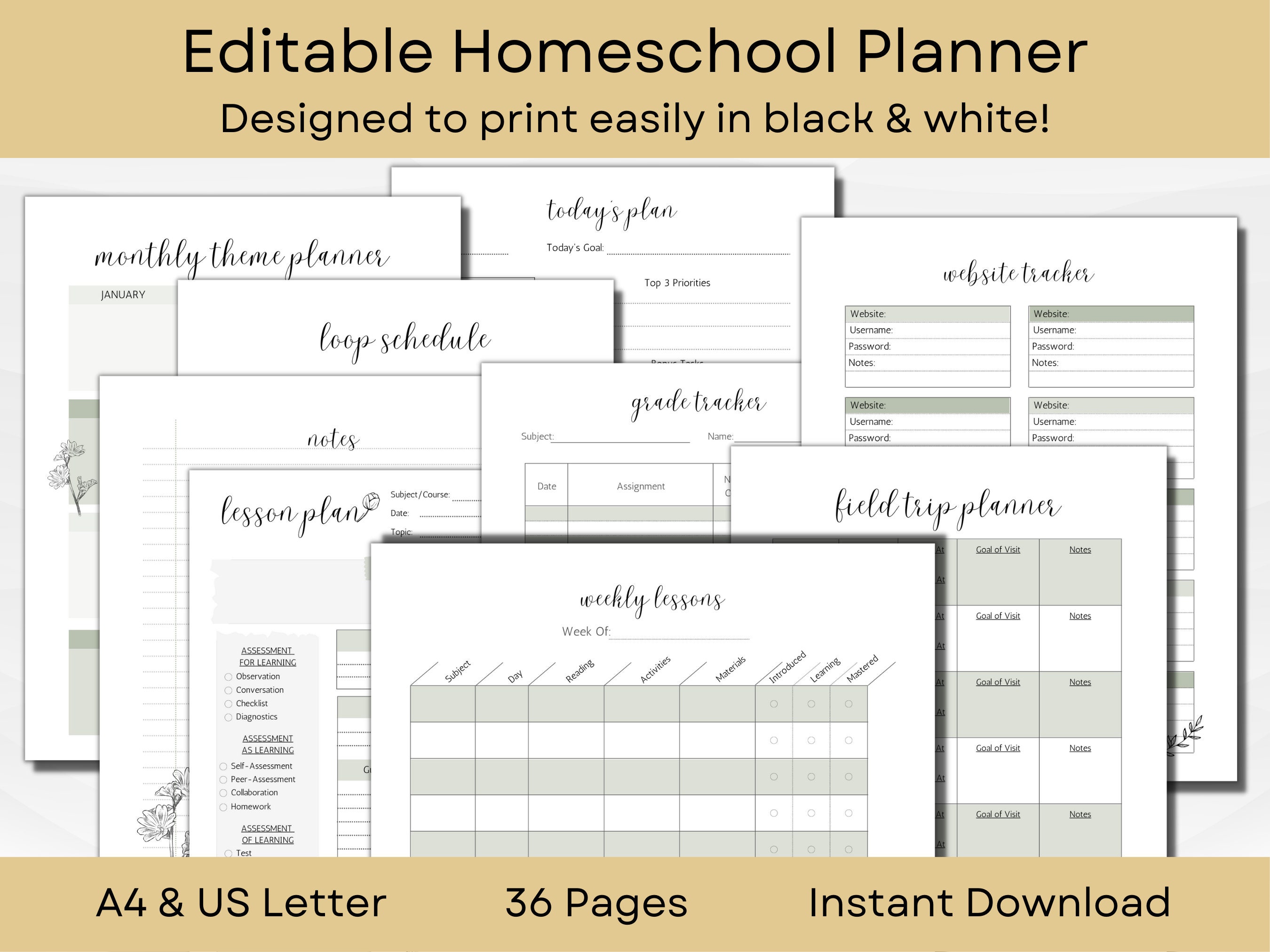 Editable Homeschool Planner Bundle Nature Sketch Easy - Etsy