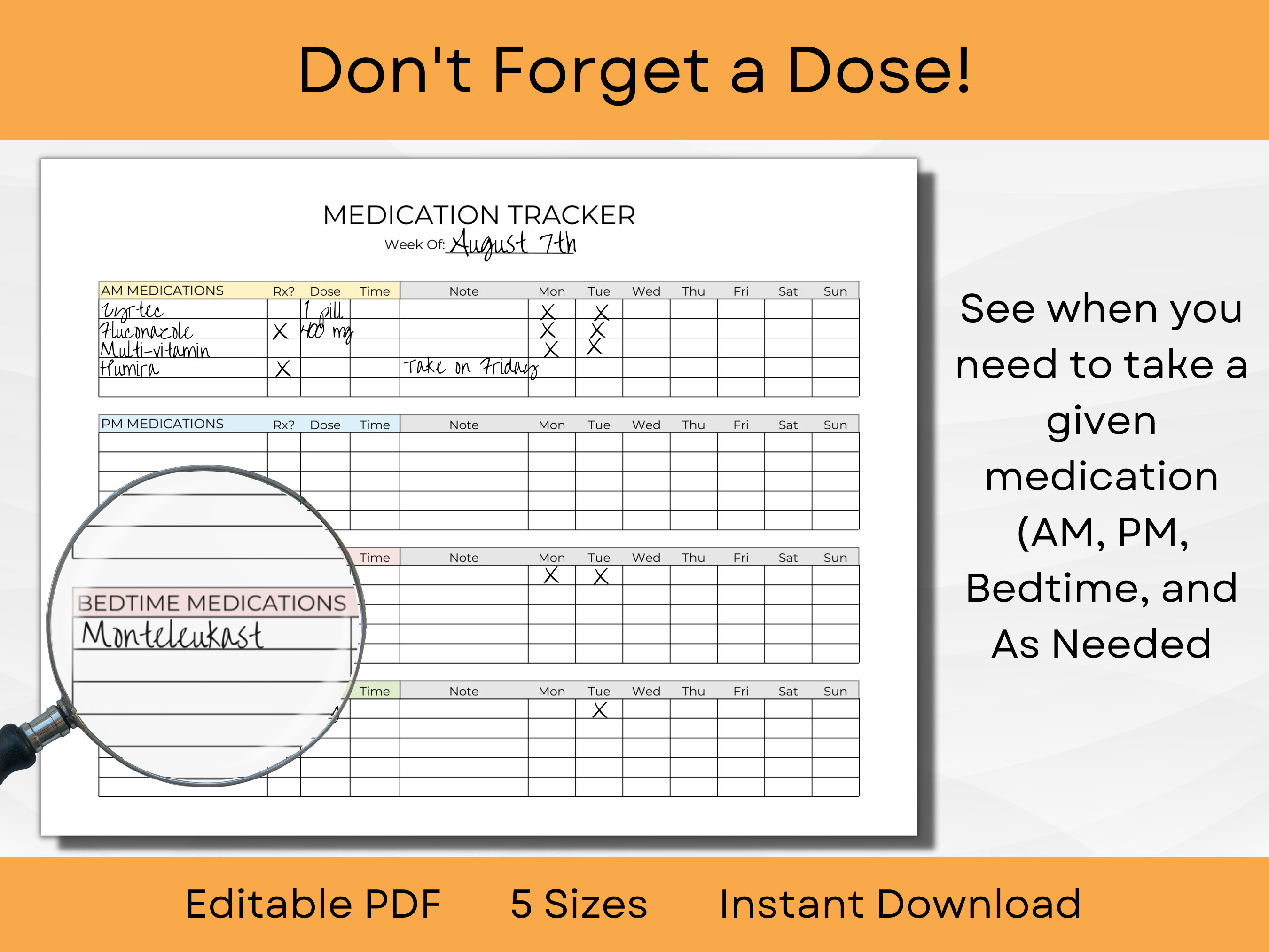 Printable Medication Tracker for Daily and Weekly Use Checklist for ...