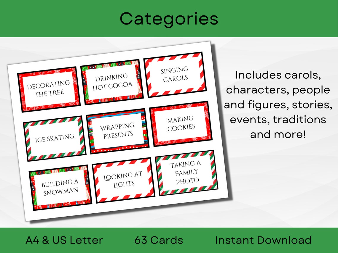 Printable Christmas Charades and Pictionary Fun Christmas Advent Game ...