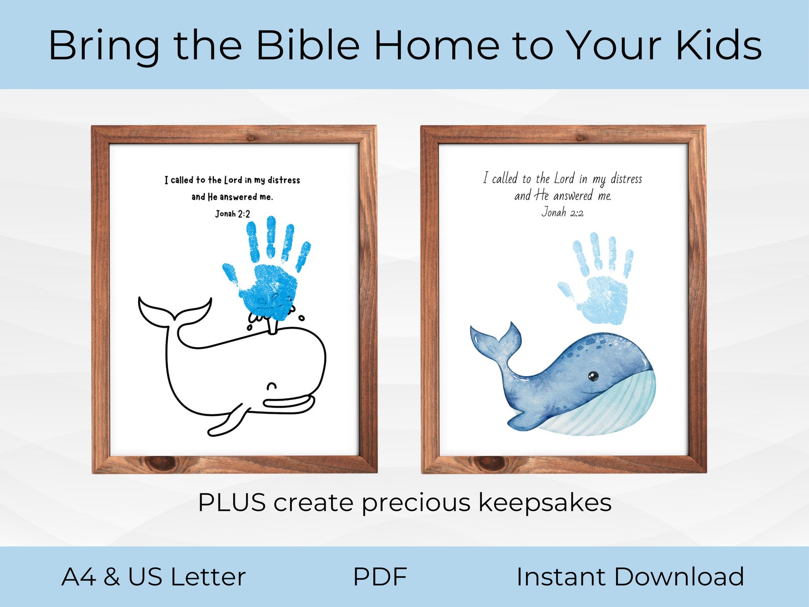 Jonah and the Whale Craft | Bible Handprint Art and Coloring Page for ...