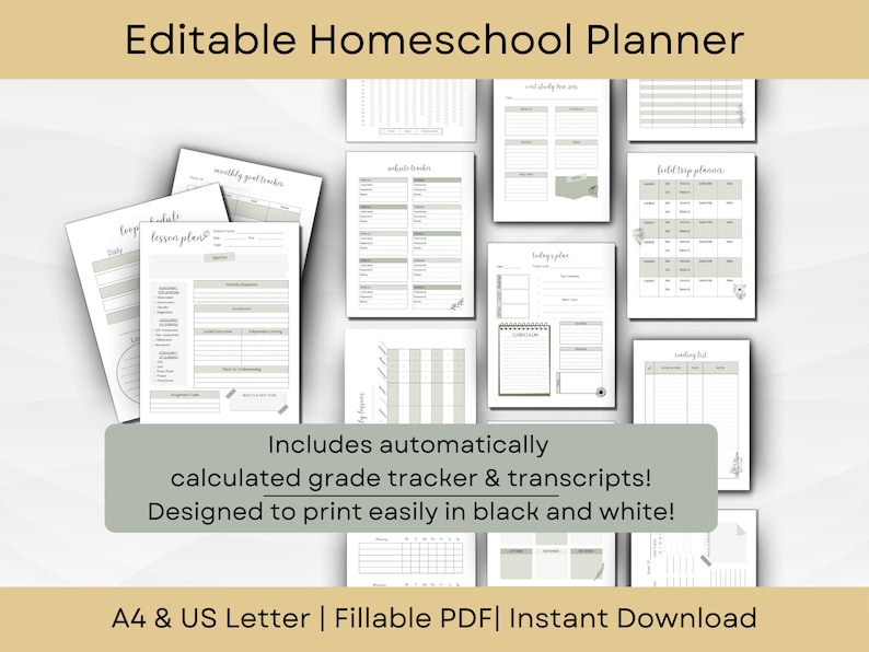 Editable Homeschool Planner Bundle W/ Gradebook and Transcript ...