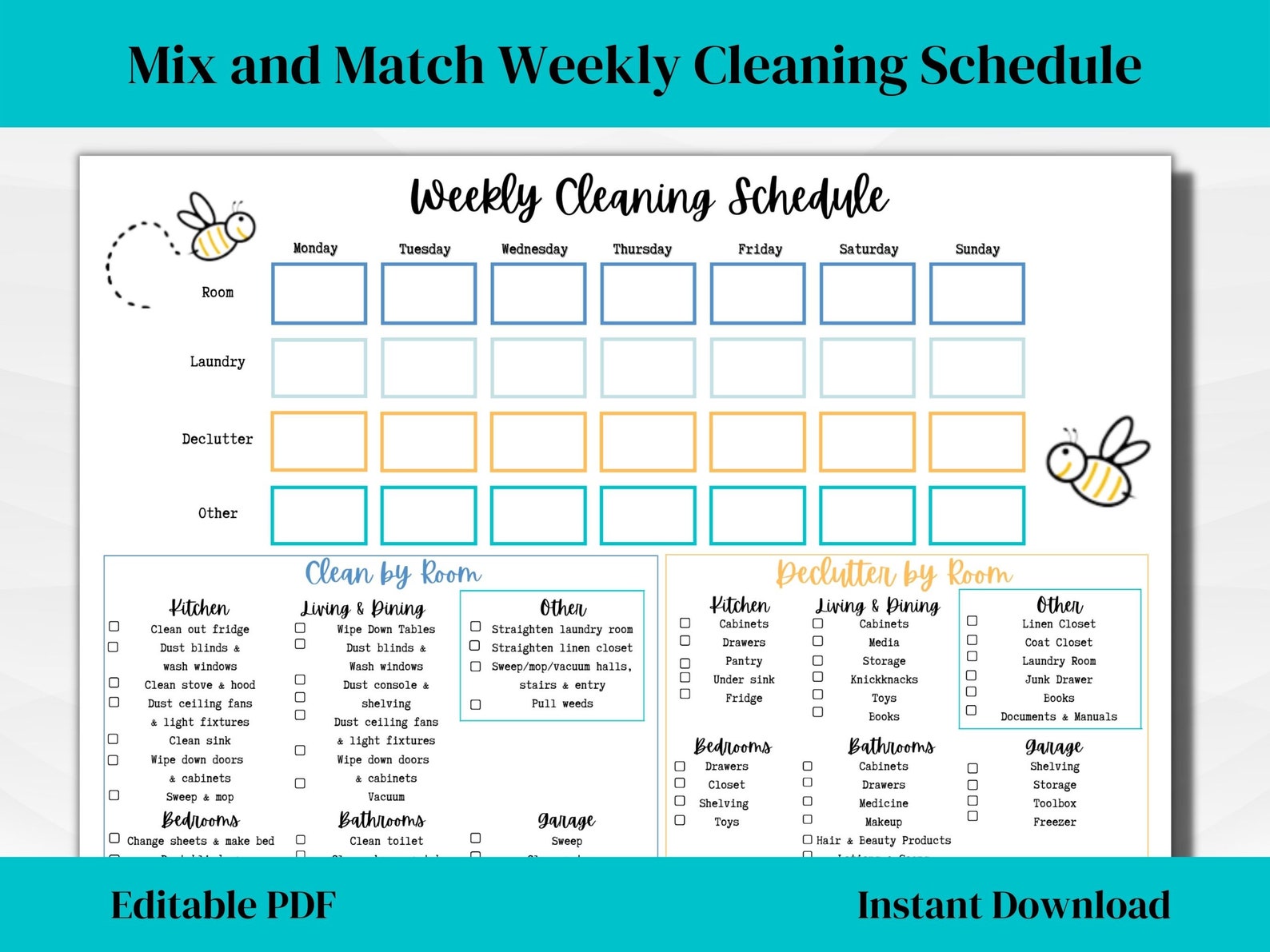 EDITABLE Cleaning Schedule Template Weekly Zone Cleaning and - Etsy