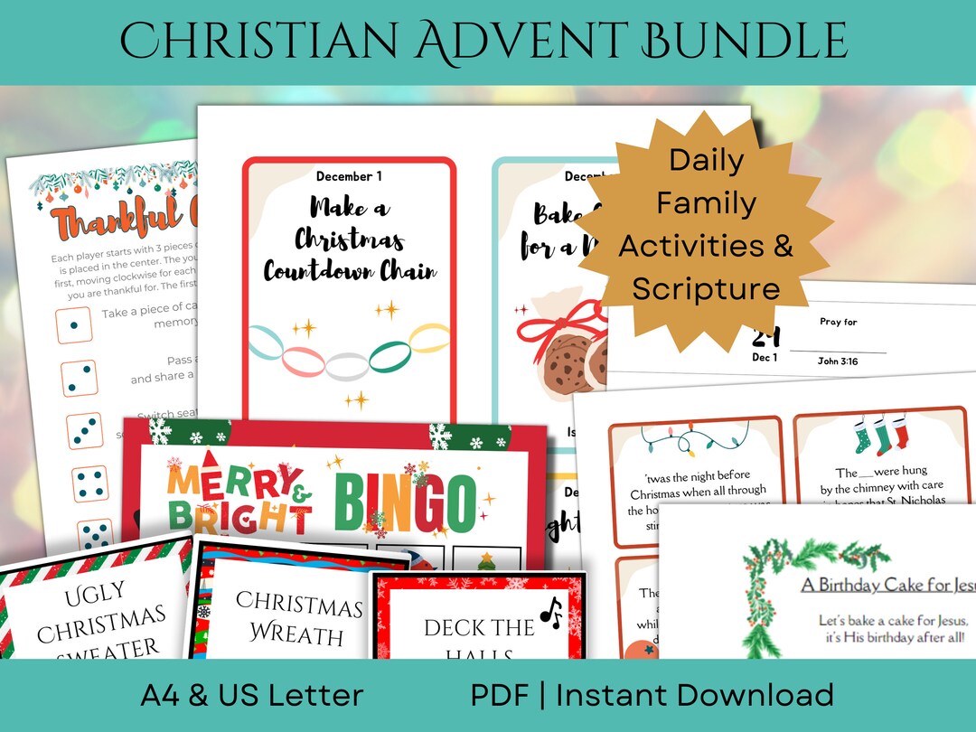Christian Advent Cards With Scripture for Kids With Christmas Games and ...