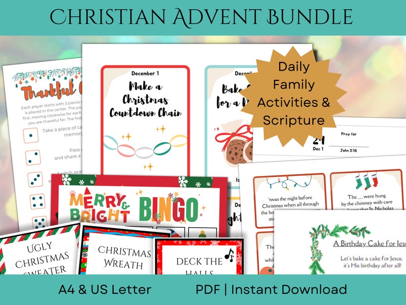 Christian Advent Cards With Scripture for Kids With Christmas Games and ...