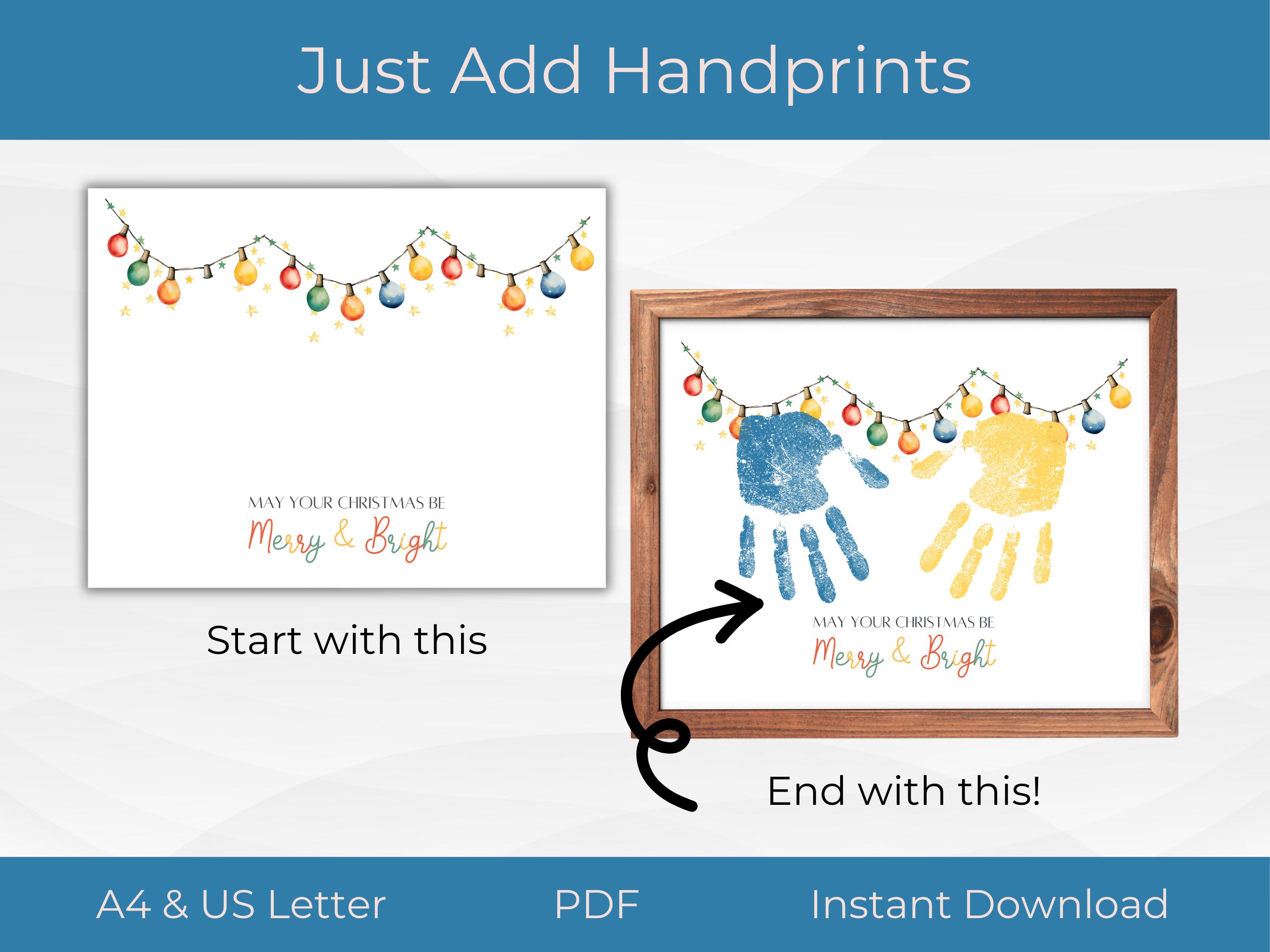 Christmas Handprint Art Template | Merry and Bright Christmas Lights ...