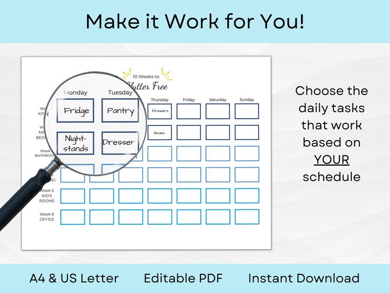 EDITABLE Declutter Checklist W/schedule Template Essentials Weekly ...