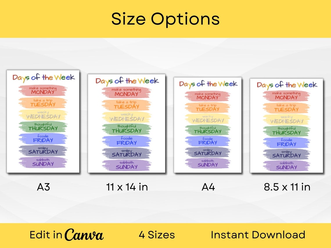 Days of the Week Printable Editable Theme Days Activity Ideas A3, A4, 8 ...