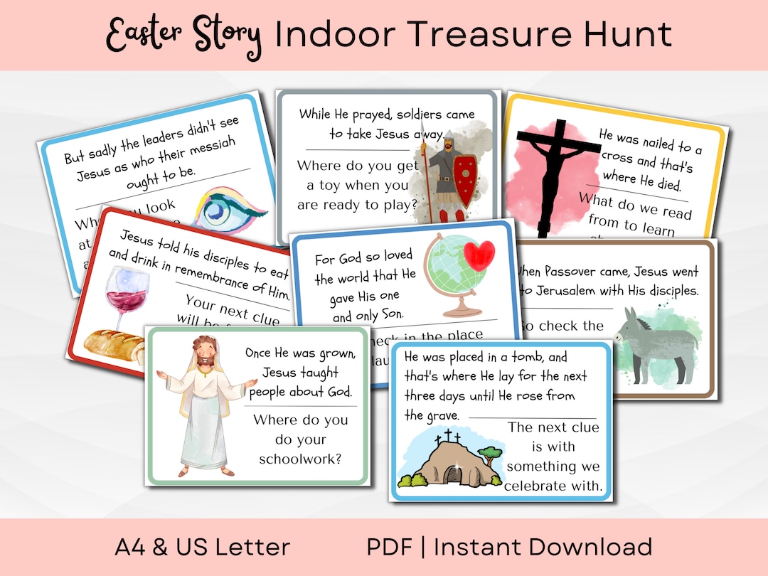 Easter Indoor Treasure Hunt |easter Story Cards | Bible Scavenger Hunt ...