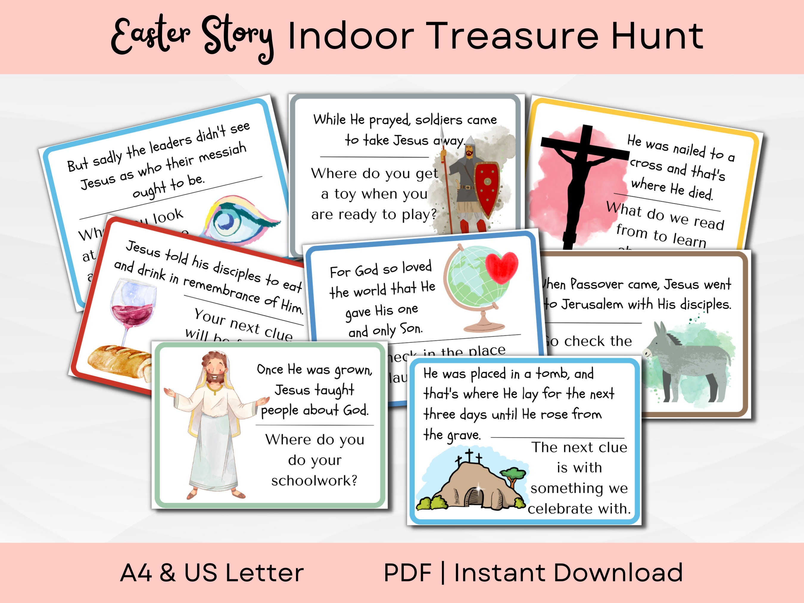 Easter Indoor Treasure Hunt easter Story Cards Bible Scavenger Hunt He ...