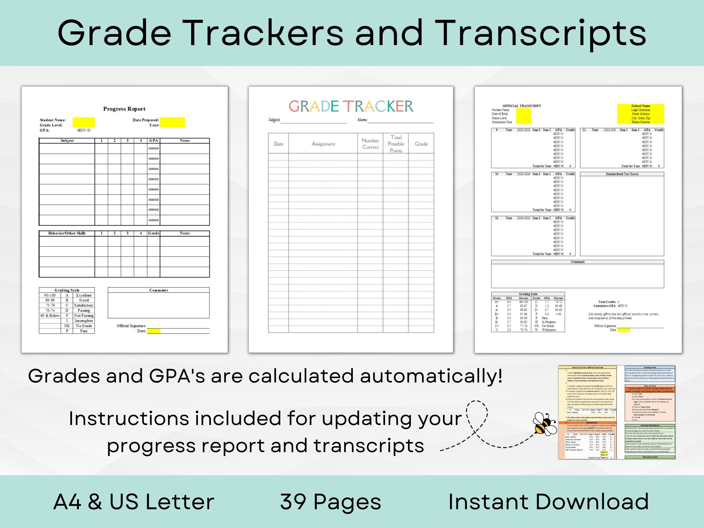 Editable Homeschool Planner With Transcript Templates | Colorful School ...