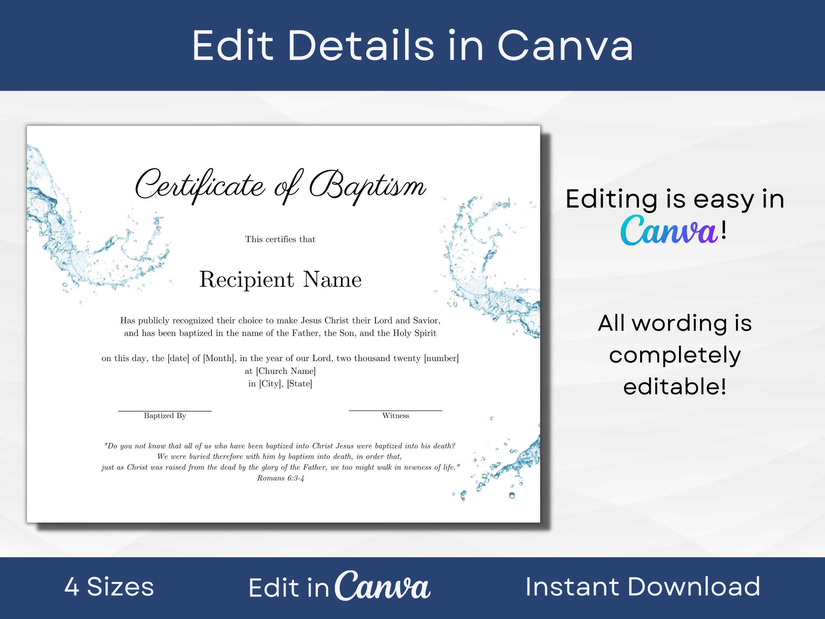 Certificate of Baptism | Fully Editable Text | Keepsakes and Milestones ...