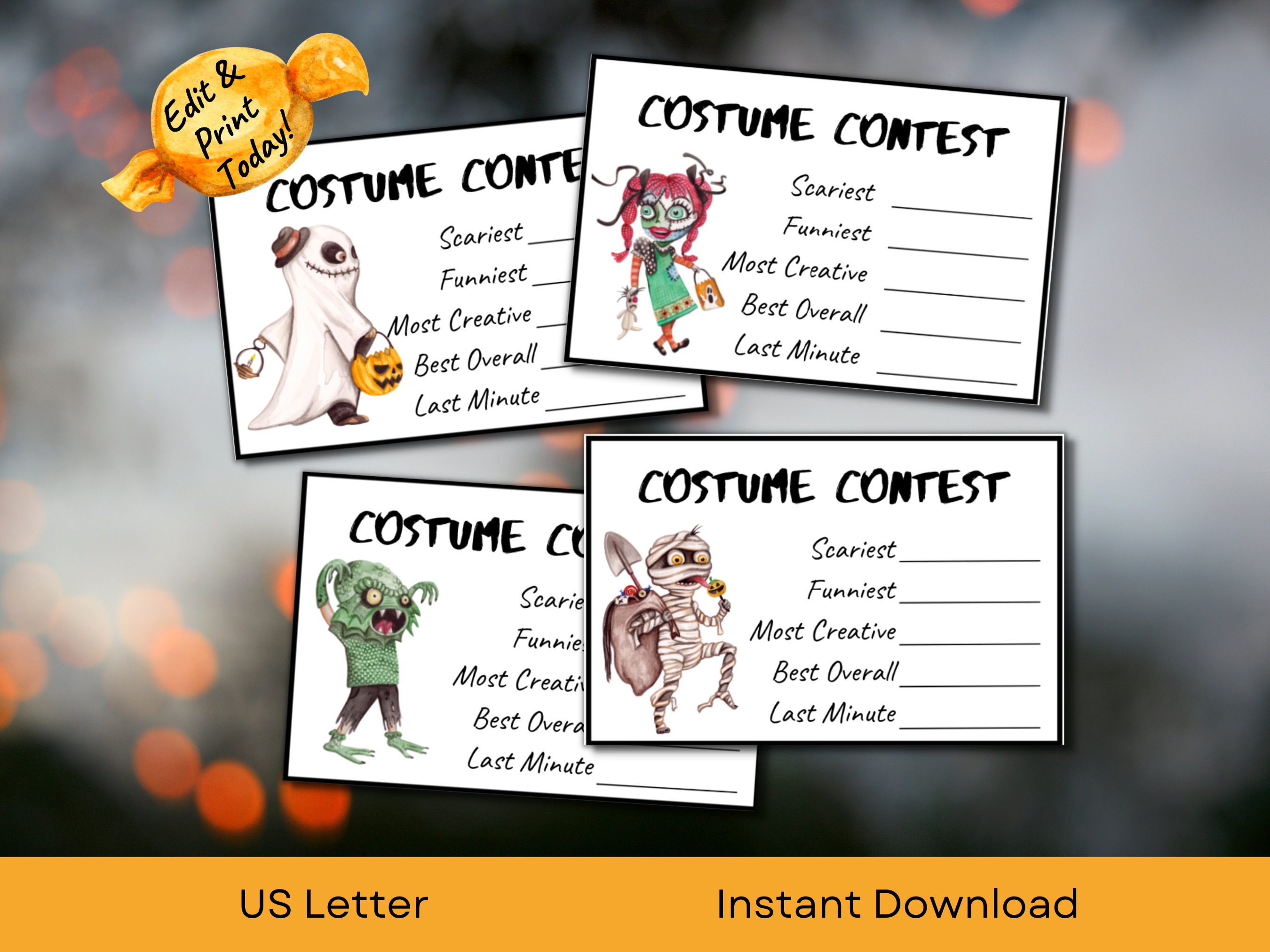 EDITABLE Halloween Ballot Template for Costume Contest With Retro ...